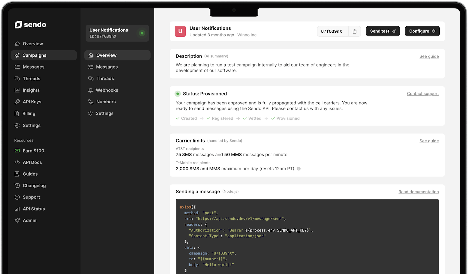 Sendo – Best SMS API for developers
